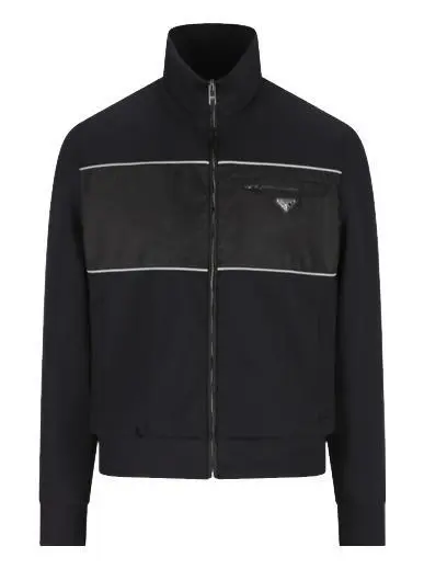 Prada Contrast Panel Zip-up Jacket - Black