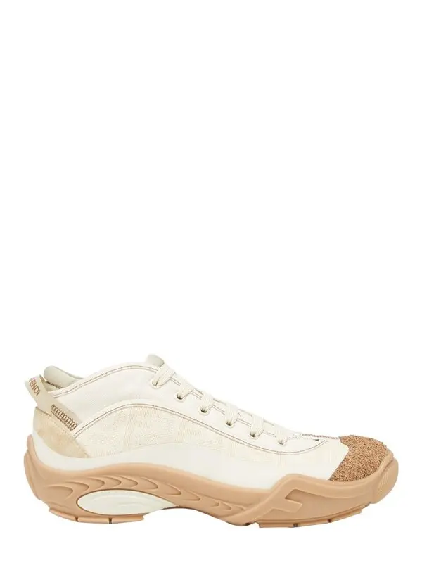 Fendi Monogrammed Panel Lace-up Sneakers - Nude