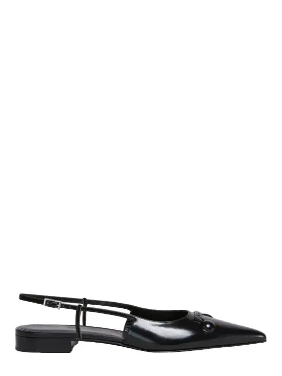 Marni Polished Calfskin Leather Slingback Flats - Black