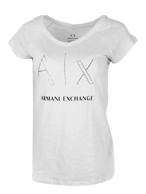 Armani Exchange Embellished V-neck T-shirt - White