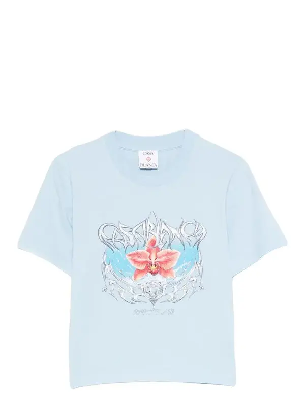 Casablanca Blades Orchid-print Cotton T-shirt - Blue