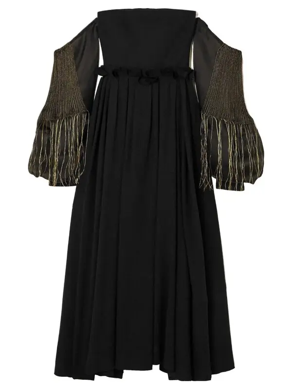 Loewe Long Sleeve Dress With Ruffled Detail And Embellished Sleeves - Black
