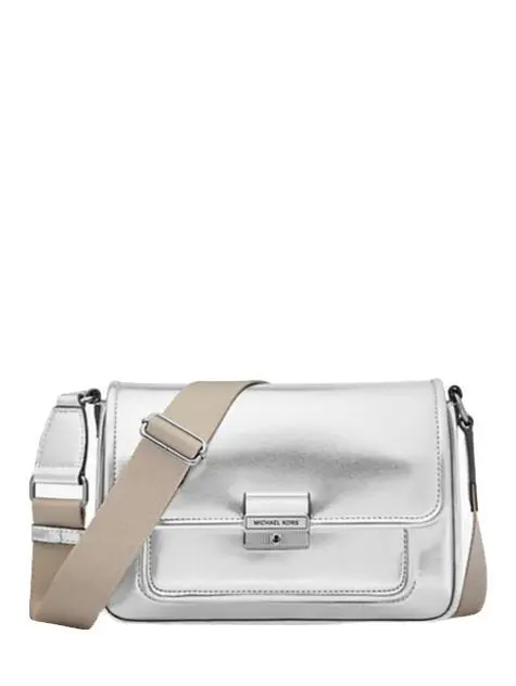 Michael Kors Bradshaw Medium Metallic Messenger Bag - Silver