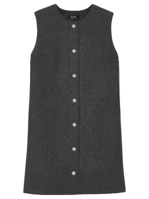 A.p.c. Sleeveless Round Neck Button-up Dress - Charcoal-grey