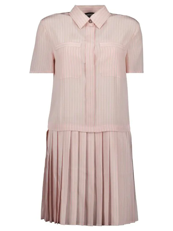 Versace Chain-printed Pleated Dress - Nude