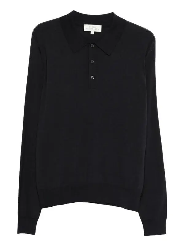 Studio Nicholson Long-sleeved Knit Polo Shirt - Black