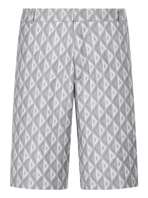 Dior Cd Diamond Print Silk Twill Bermuda Shorts - Gray