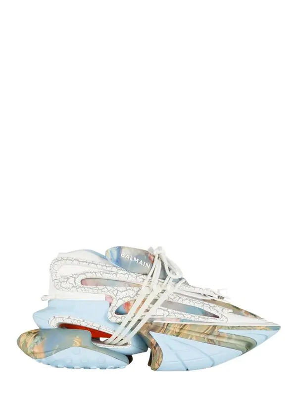 Balmain Unicorn Printed Neoprene Trainers - White