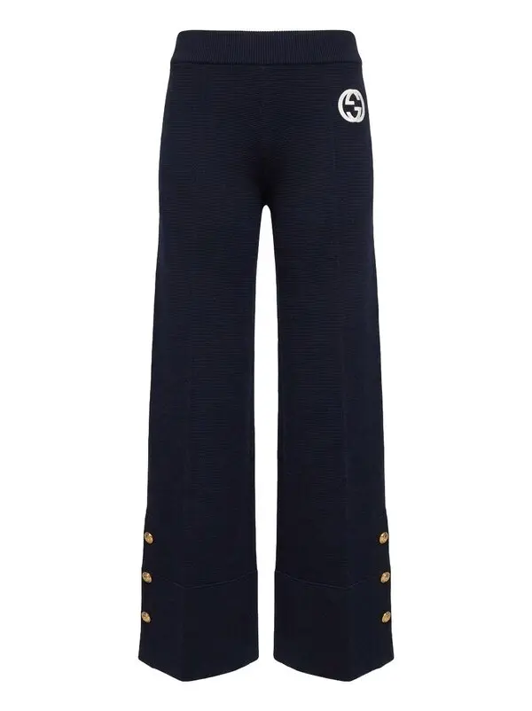 Gucci Logo Embroidered Buttoned Trousers - Blue