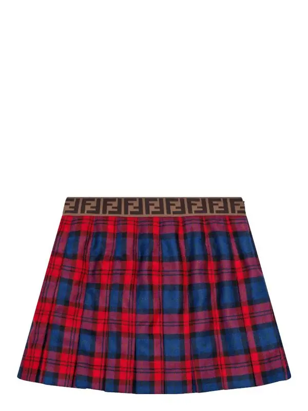 Fendi Pleated Plaid Skirt With Ff Logo Waistband - Red/blue