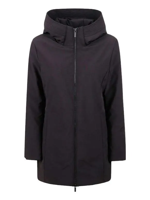 Woolrich Hooded Down Jacket With Zipper Closure - Black
