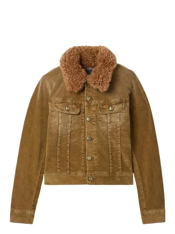 R13 Trucker Corduroy Jacket With Fleece Trim - Brown