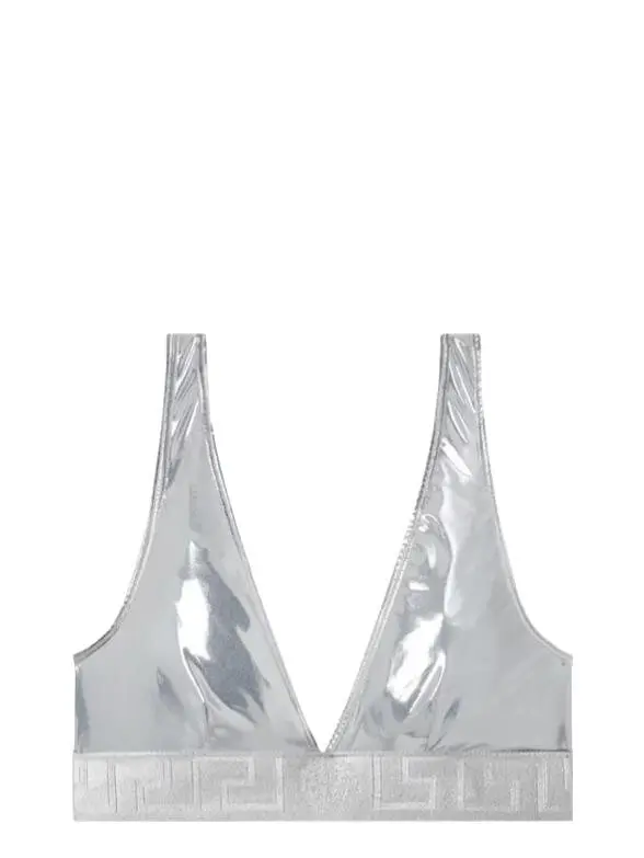 Versace Metallic Triangle Bikini Top - Silver