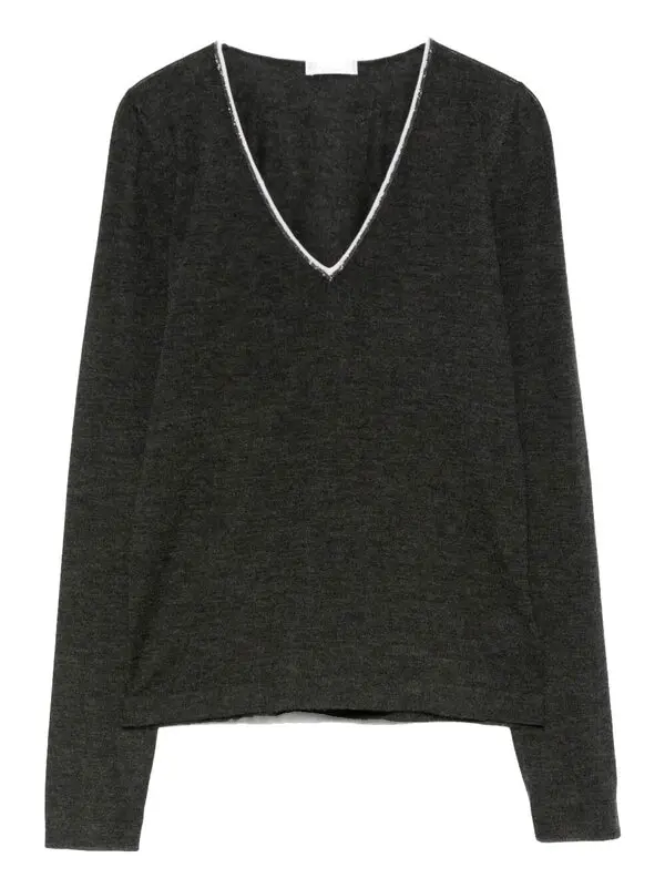 Brunello Cucinelli V-neck Fine Knit Jumper - Black