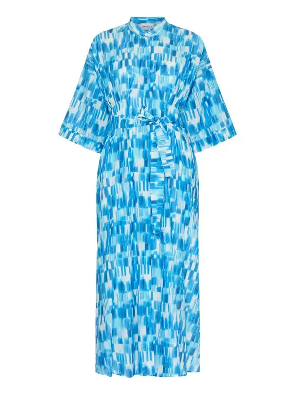 Marella Belted Printed Shirt Skirt - Blue