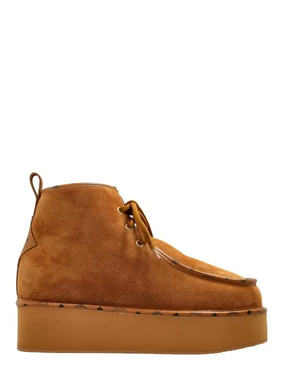 Mcm Suede Platform Lace-up Ankle Boots - Brown