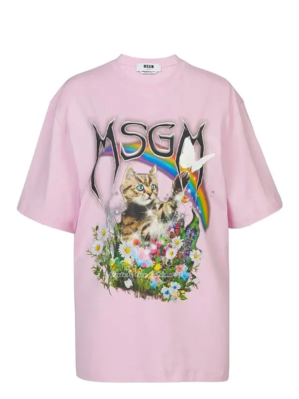 MSGM Simple Fashion Printed T-shirt - Pink