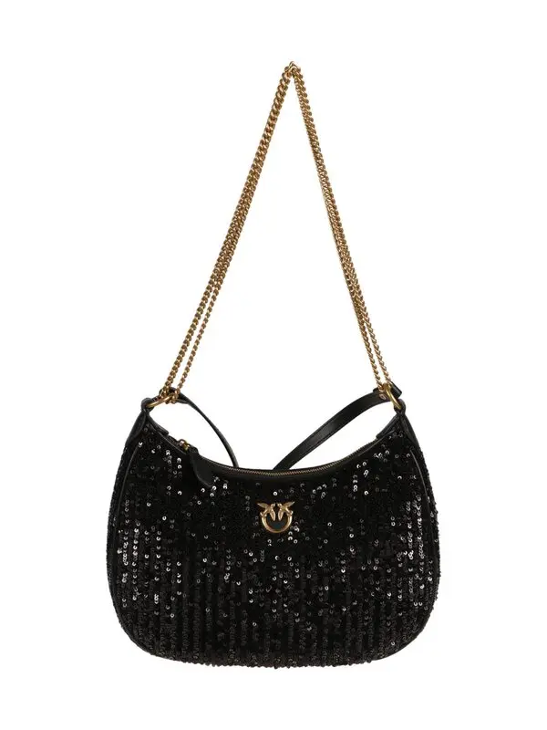 Pinko Half Moon Embellished Zip-up Mini Shoulder Bag - Black