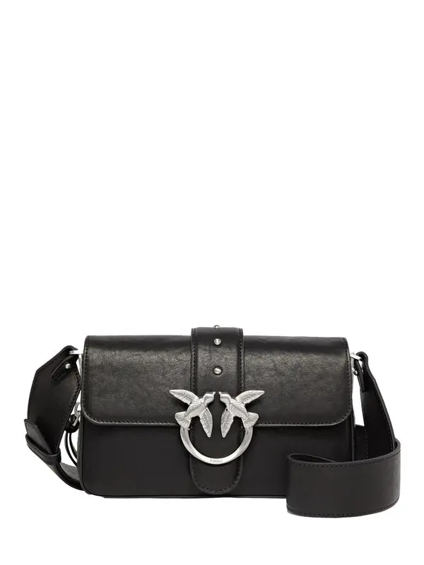 Pinko Mini Love Slouchy Shoulder Bag With Lovebird Buckle - Black