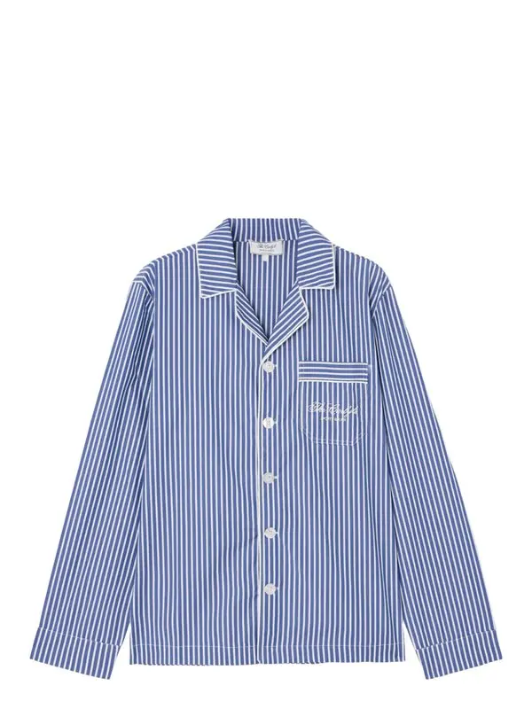 SPORTY  RICH Sporty & Rich Embroidered Striped Cotton Poplin Shirt - Blue