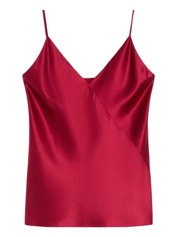 Max Mara Silk Satin Sleeveless V-neck Tank Top - Geranium