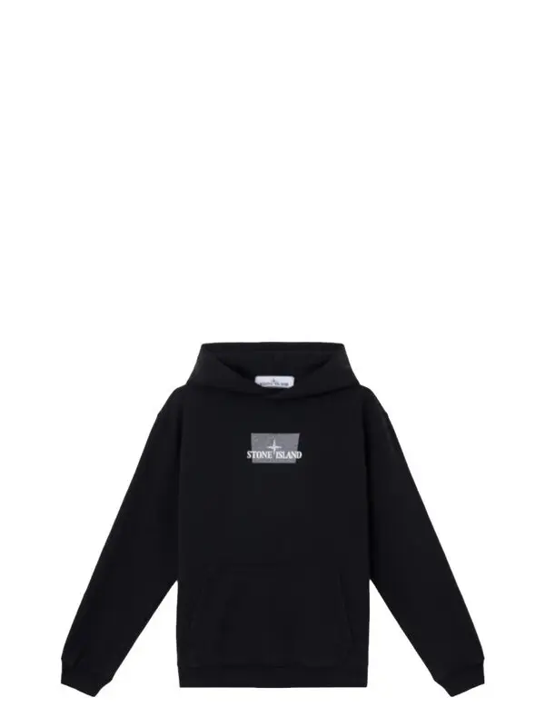 Stone Island Oversized Hooded Sweatshirt With Grid Print Two Motif - Black