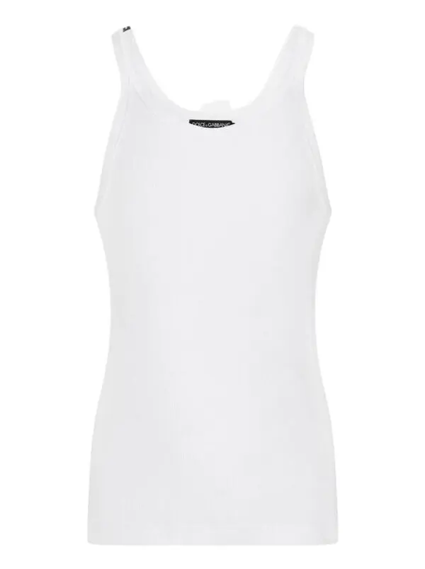 Dolce & Gabbana Ribbed Tank Top With Logo Patch - White