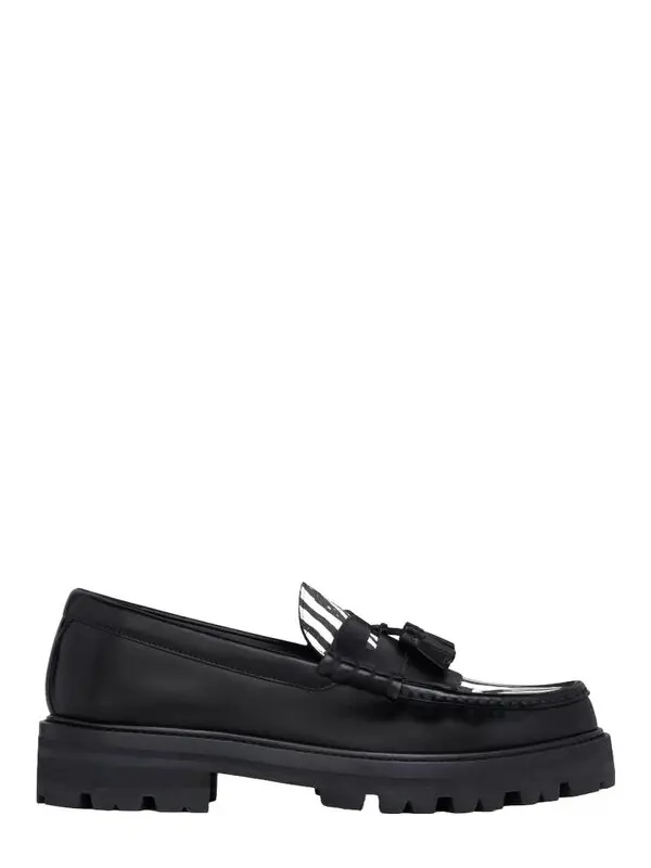 Celine Margaret Chunky Loafer With Tassels In Polished Bull And Zebra Printed Calfskin - Black/white