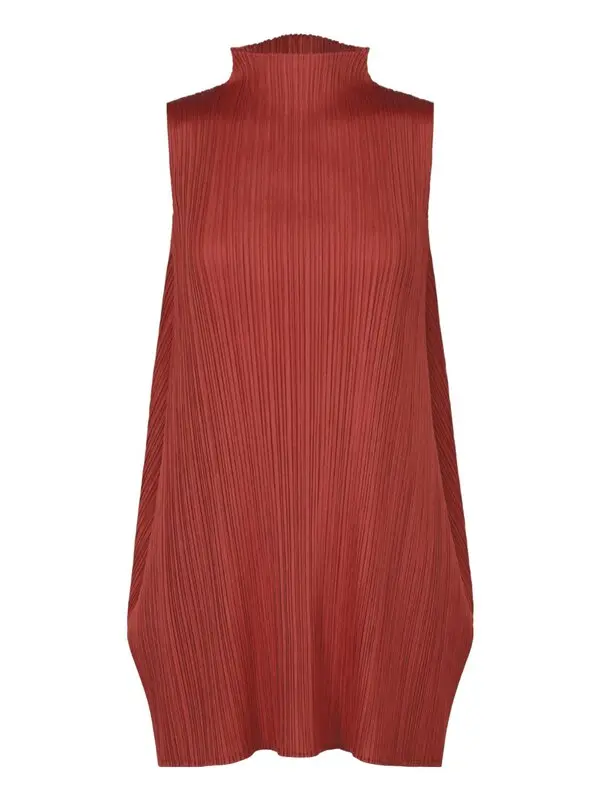 PLEATS PLEASE BY ISSEY MIYAKE Sleeveless Mock Neck Tunic Top - Deep Red