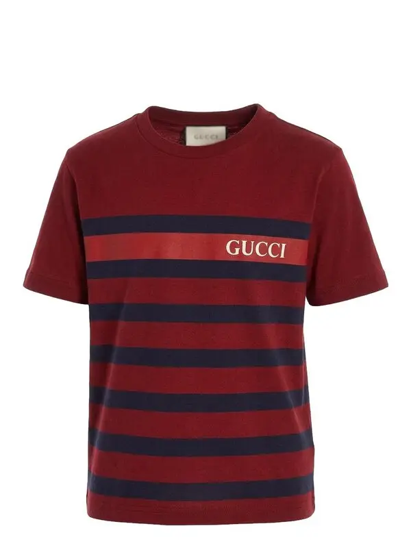 Gucci Striped Crewneck Short Sleeve T-shirt - Red