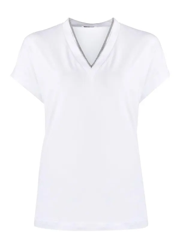 Brunello Cucinelli Embellished V-neck T-shirt - White