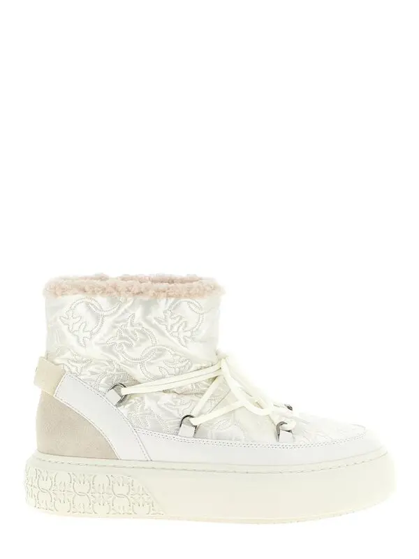 Pinko Quilted Logo Fabric Platform Ankle Boots - White