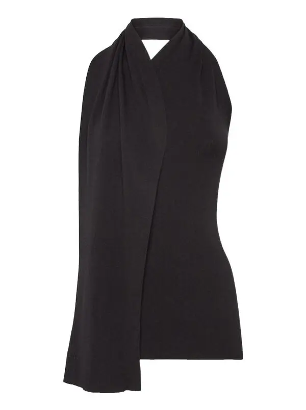 Fendi Cotton And Silk Knit Top With Scarf Detail - Black