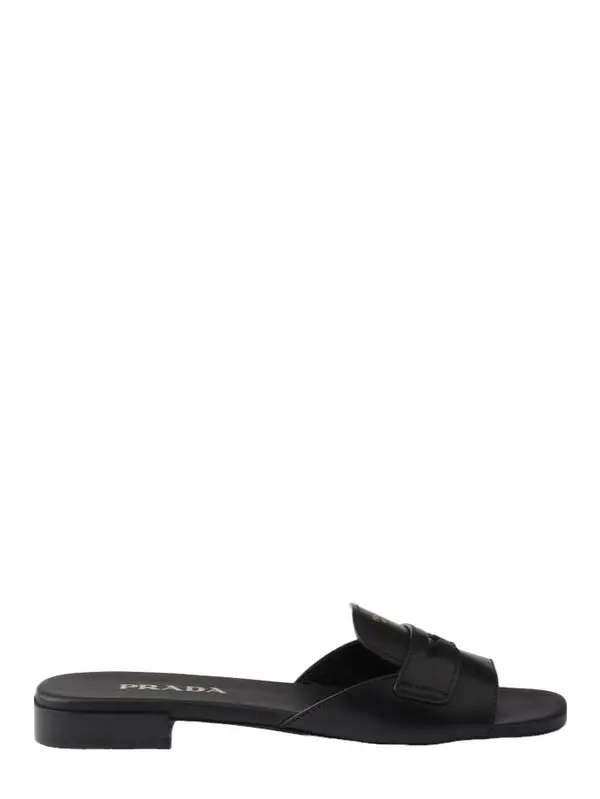 Prada Leather Slides With Logo Detailing - Black