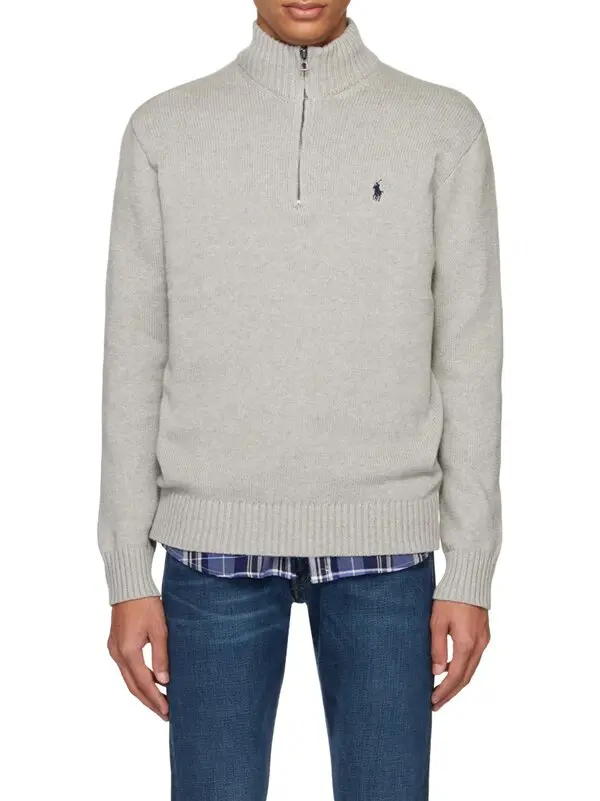 Polo Ralph Lauren Quarter Zip Cotton Jumper With Embroidered Pony Logo - Gray