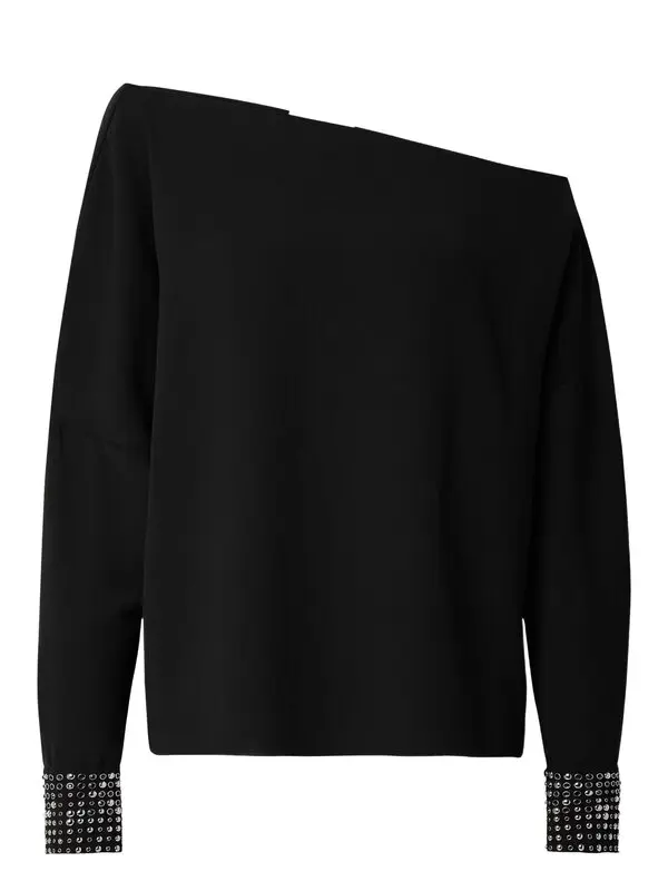 16Arlington Volante Off-the-shoulder Blouse With Crystal Embellishments - Black