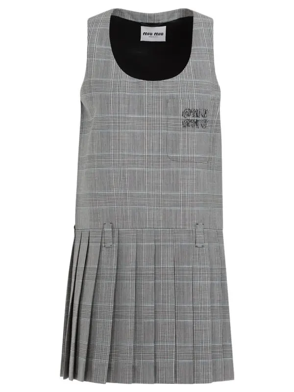 Miu Miu Prince Of Wales Checked Mini Dress - Sapphire Blue