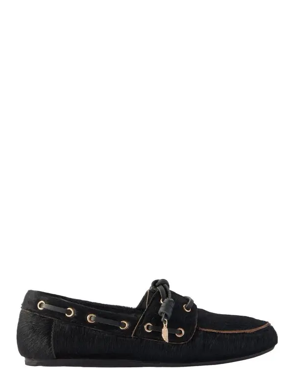 ANCIENT GREEK SANDALS Pliaria Pony Hair Boat Shoes - Black
