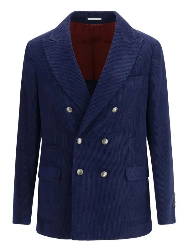 Brunello Cucinelli Double Breasted Notched Lapel Jacket - Blue