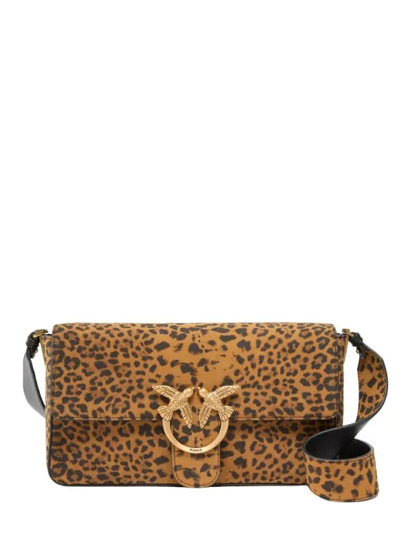 Pinko Leopard Printed Shoulder Bag With Love Birds Plaque - Brown