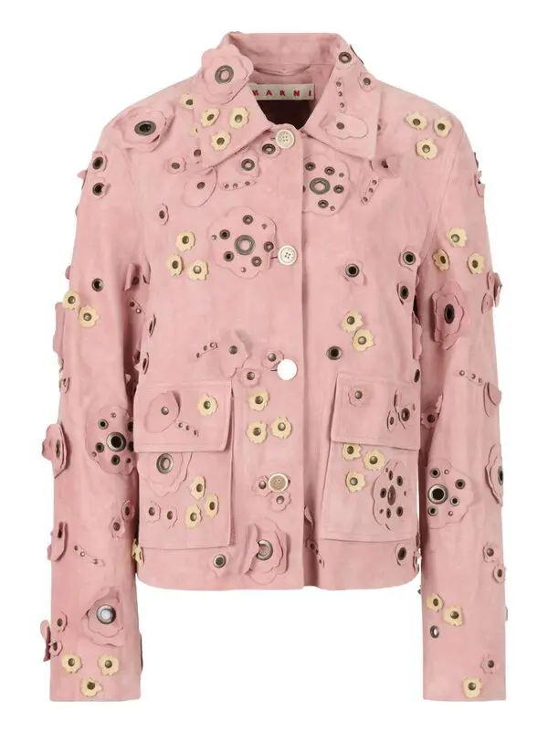 Marni Pink Suede Jacket With Flower Appliqués - Quarz