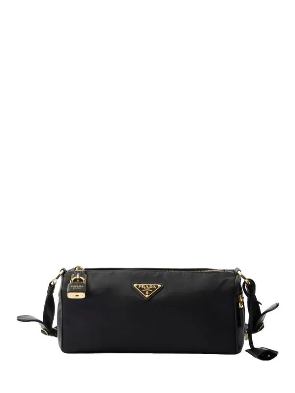 Prada Logo Plaque Zip-up Shoulder Bag - Black