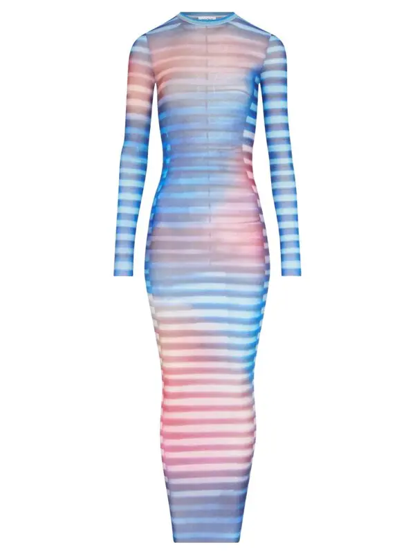 JEAN PAUL GAULTIER Long Sleeve Sheer Striped Maxi Dress - Blue