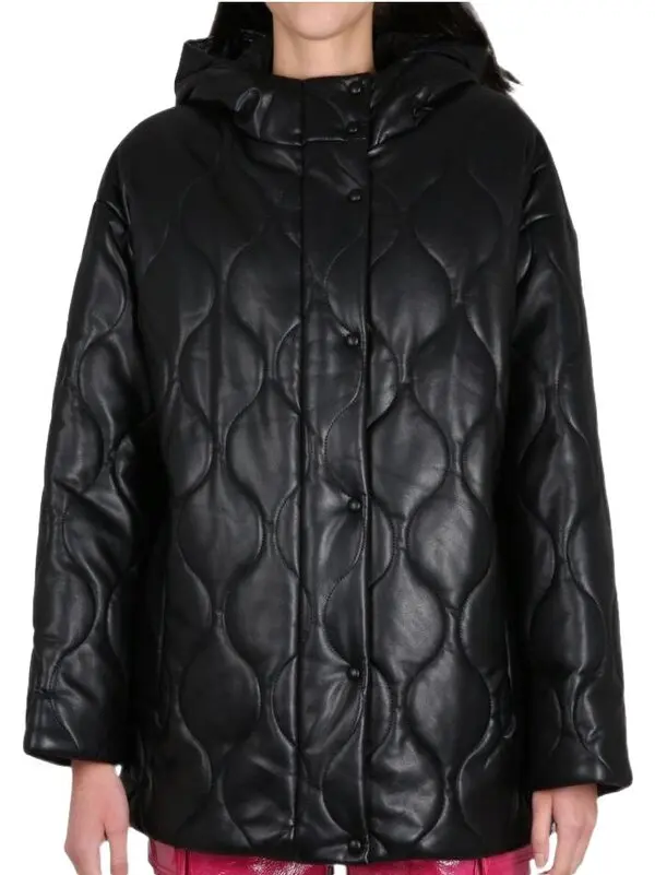 STAND STUDIO Long-sleeved Quilted Jacket With Hood - Black