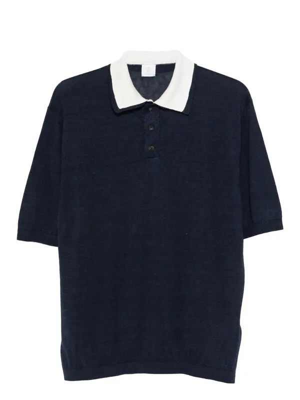 Eleventy Contrast Collar Knitted Polo Top - Blue