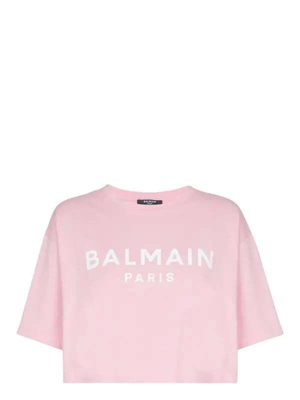 Balmain Logo Print Cropped T-shirt - Pink