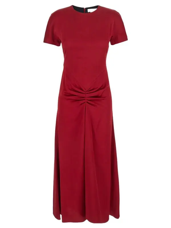 Victoria Beckham Short Sleeve Gathered Waist Dress - Red