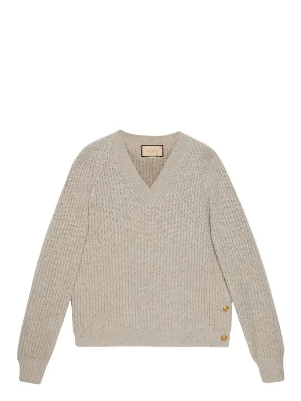 Gucci V-neck Ribbed Knit Sweater - Nude