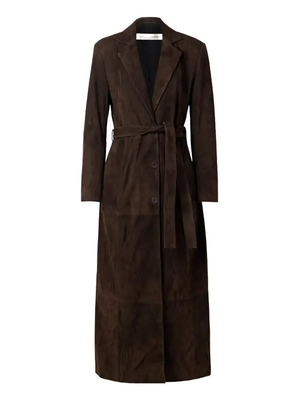 Nour Hammour Vesper Belted Suede Coat - Dark Brown
