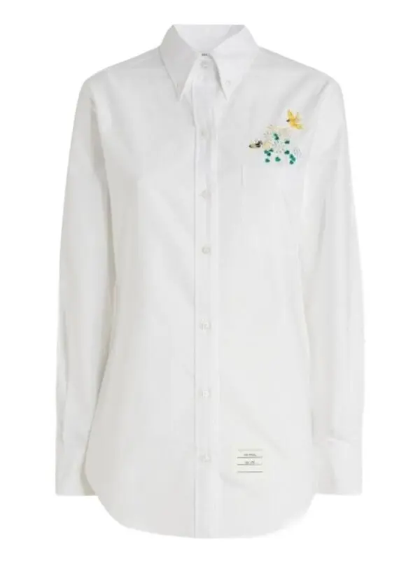 Thom Browne Embroidered Long-sleeve Shirt - White